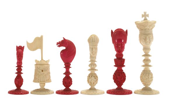 Bonhams : A Macanese carved and stained ivory chess set Macao, first ...