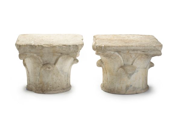 Bonhams : A pair of Romano-Syrian marble capitals 2nd-5th century CE