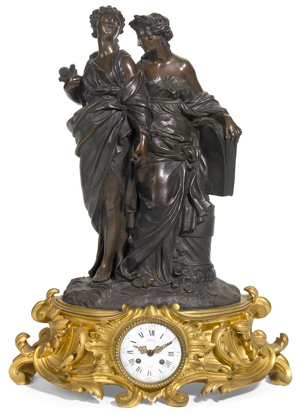 Bonhams : A Louis XVI style gilt and patinated bronze figural clock ...