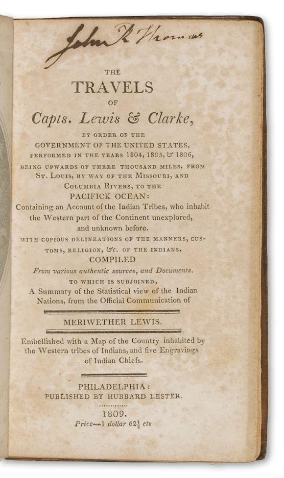 Bonhams : [LEWIS, MERIWETHER & WILLIAM CLARK.] The Travels of Capts ...