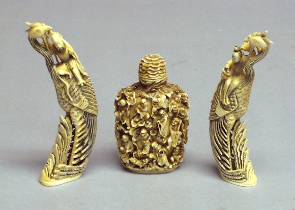 Bonhams : A group of three ivory carvings 20th Century