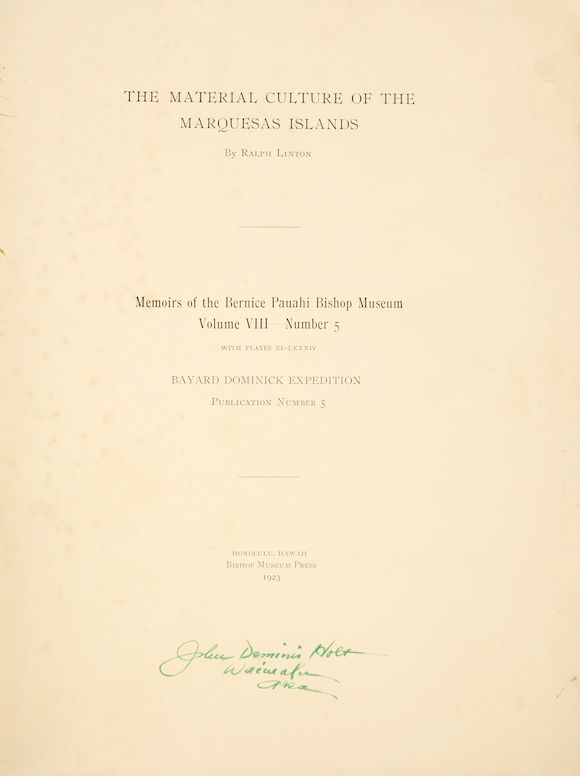 Bonhams : Memoirs of the Bernice Pauahi Bishop Museum, The Material ...