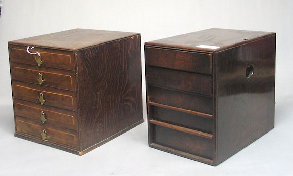 Bonhams : Two wood storage boxes for netsuke 20th Century