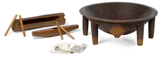 Bonhams : Extremely Large Kava Bowl, Two Drums and Four Drumsticks ...
