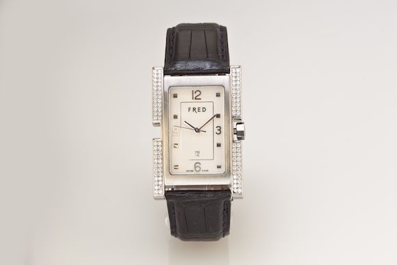 Bonhams : Fred, Paris. A stainless steel rectangular wristwatch set ...