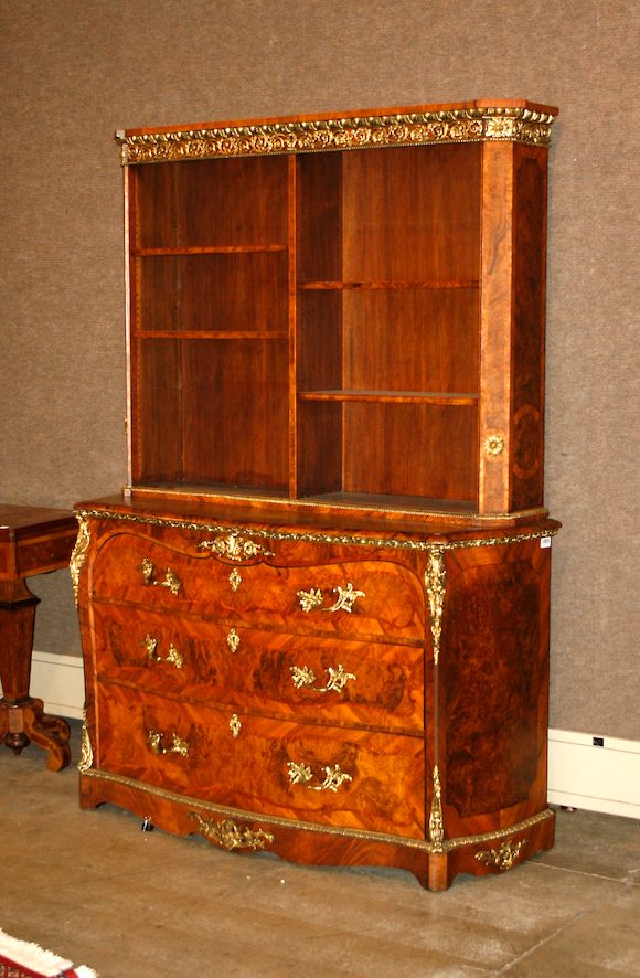 Bonhams : A Rococo style walnut and marquetry miniature bookcase cabinet