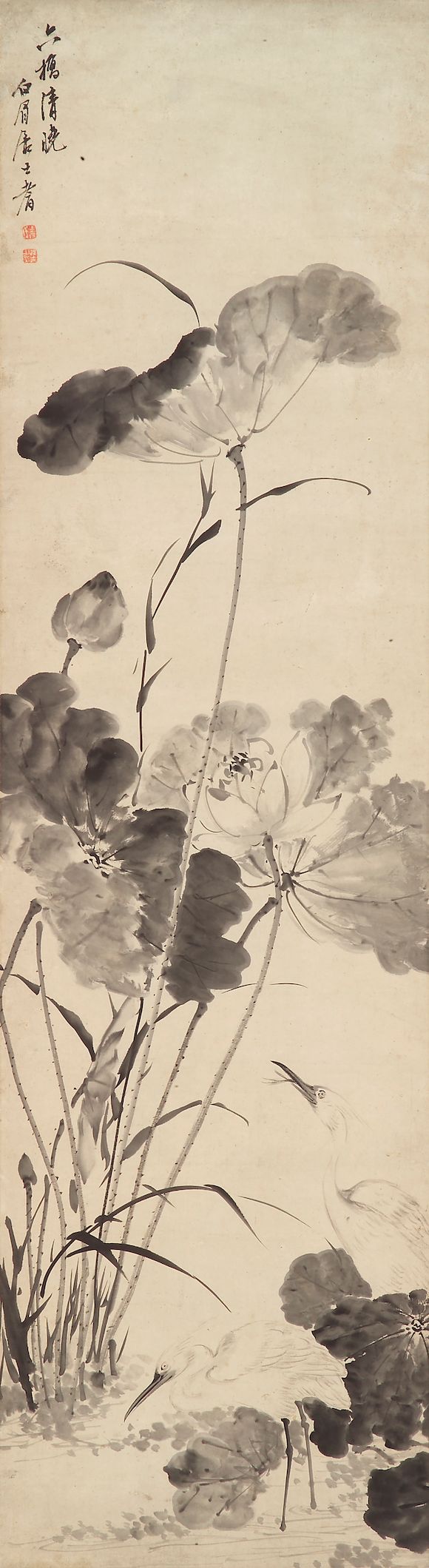 Bonhams : Zhang Naiqi (Qing Dynasty, active 19th Century) Lotus and Egrets