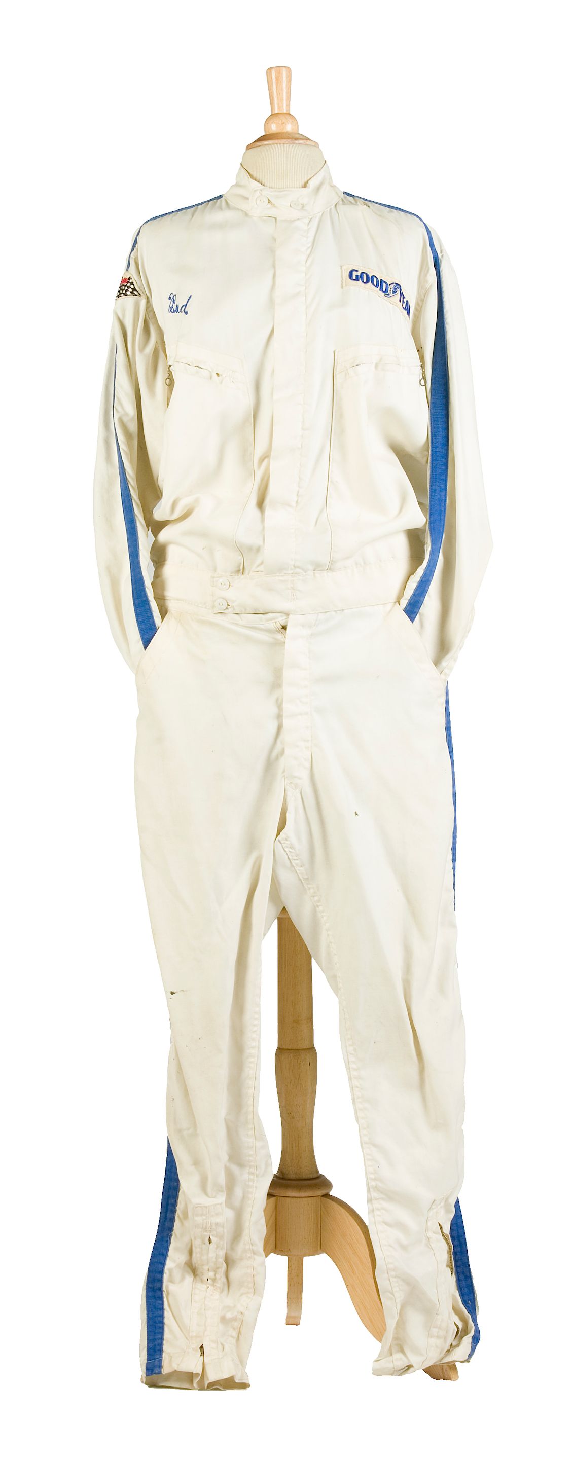 Bonhams Cars : Bud Ekins' white racing overalls with Goodyear stripe,