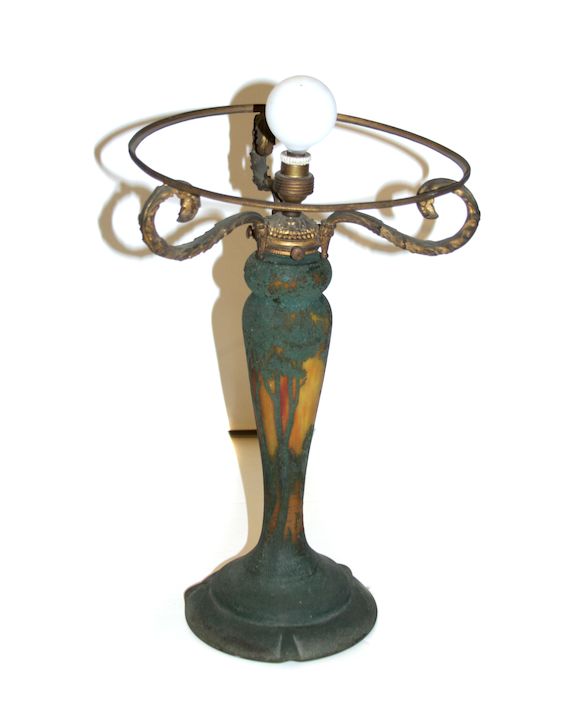 Bonhams : A Daum Nancy cameo glass and gilt metal Landscape lamp base ...