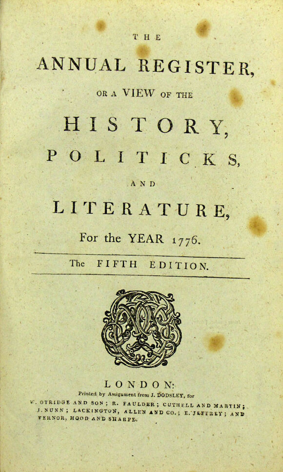 Bonhams : [DECLARATION OF INDEPENDENCE.]0 The Annual Register, or a ...