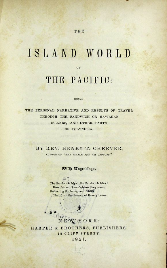 Bonhams : CHEEVER, HENRY T. The Island World of the Pacific: The ...