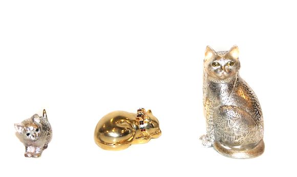 Bonhams : A Group of three Christofle silverplate figures of cats, a ...