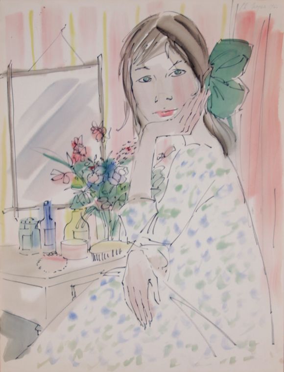 Bonhams : Philippe Henri Noyer (French, 1917-1985) Seated girl at her ...