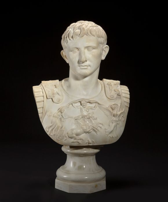 Bonhams : A white marble bust of Augustus Caesar 19th century