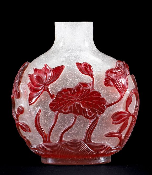 Bonhams : A large red overlay glass snuff bottle 19th Century