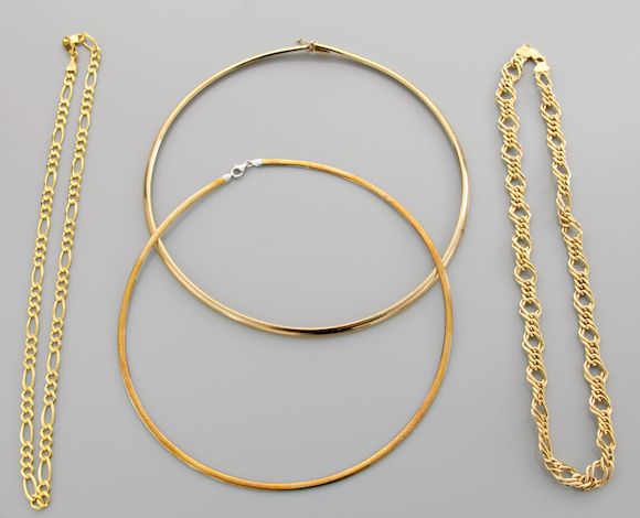 Bonhams : A collection of seven 10k gold necklaces