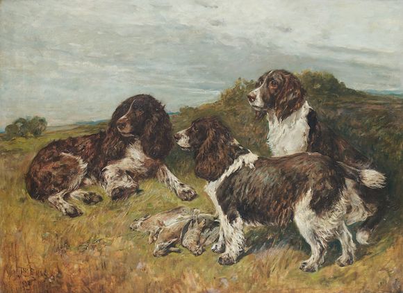 Bonhams : John Emms (British, 1843-1912) Springer Spaniels on a moor 25 ...