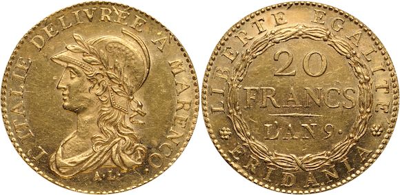 Bonhams : (ITALY) Piedmont Subalpine Republic L'AN 9 (1800) 20 Francs