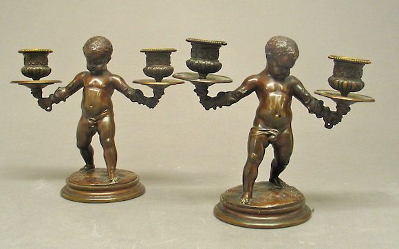 Bonhams : A pair of French patinated bronze figural two light ...