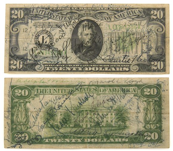 Bonhams : A twenty-dollar bill signed by various movie stars at The ...