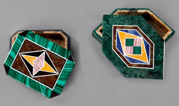 Bonhams : Two Gem-set Intarsia Boxes