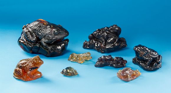 Bonhams : Exceptional Group of Eight Carved Indonesian Amber Frogs