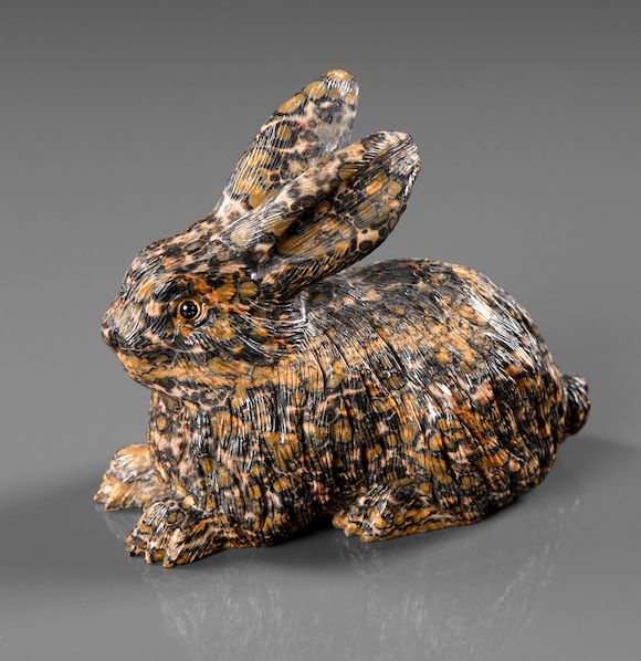 Bonhams : Carved Spotted Jasper Rabbit