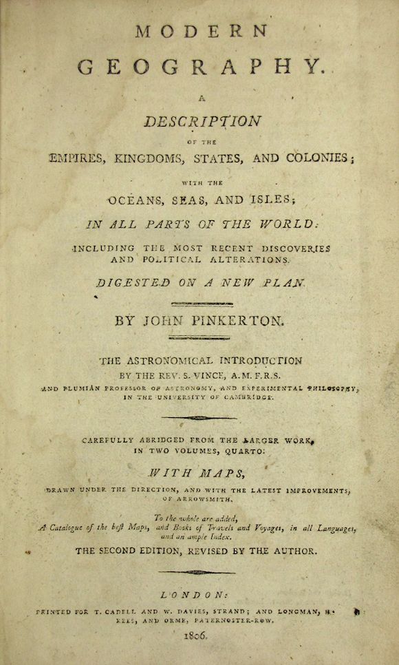 Bonhams : PINKERTON, JOHN. Modern Geography. A Description of the ...