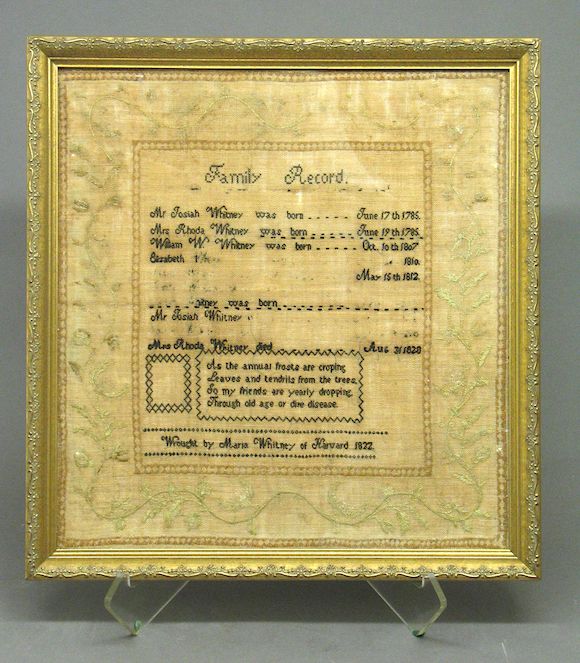Bonhams : An American silk and linen needlework family record sampler ...