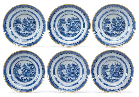 Bonhams : Six Chinese export porcelain Nanking blue and white plates ...