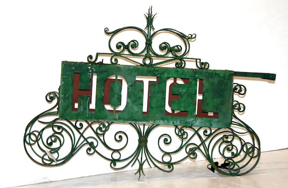 Bonhams : A green painted "Hotel" sign