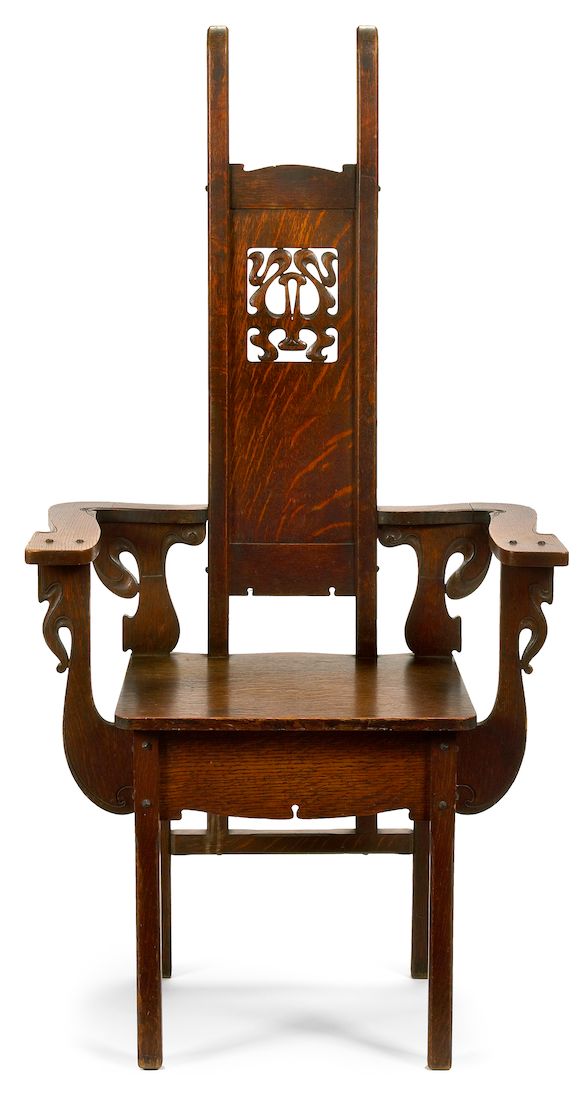Bonhams : A Charles Rohlfs carved oak armchair