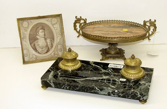 Bonhams : A Louis XVI style gilt bronze and verde antico marble encrier ...