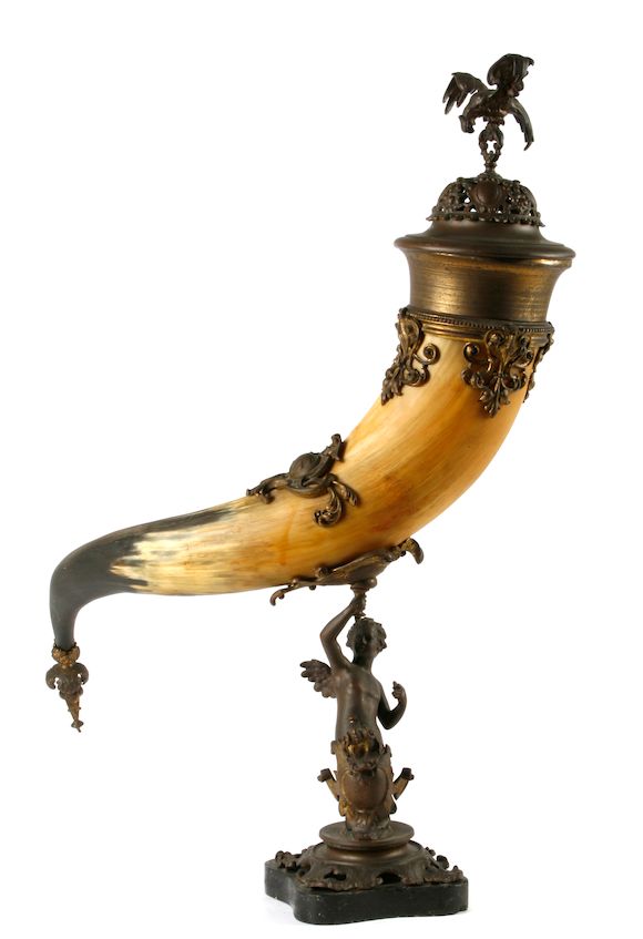 Bonhams : A Victorian patinated bronze and mixed metal mounted horn ...