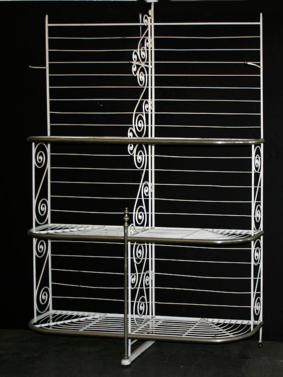 Bonhams : A French silvered metal and white painted baker's rack
