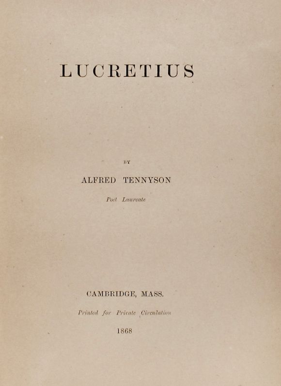 Bonhams : [WISE, THOMAS JAMES.] TENNYSON, ALFRED. Lucretius. Cambridge ...