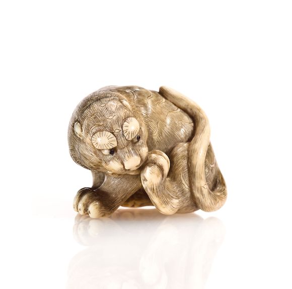 Bonhams : An ivory netsuke of a tiger By Okatori, Kyoto, Edo period ...