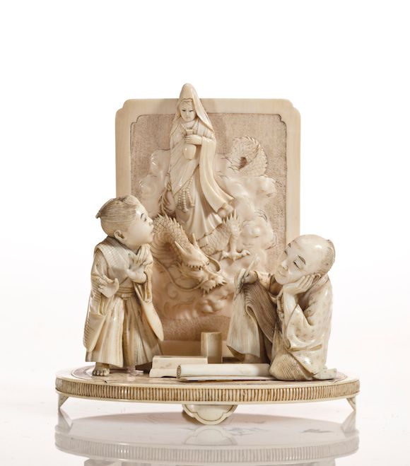 Bonhams : An ivory model of a painting coming to life By Josetsu, Meiji ...