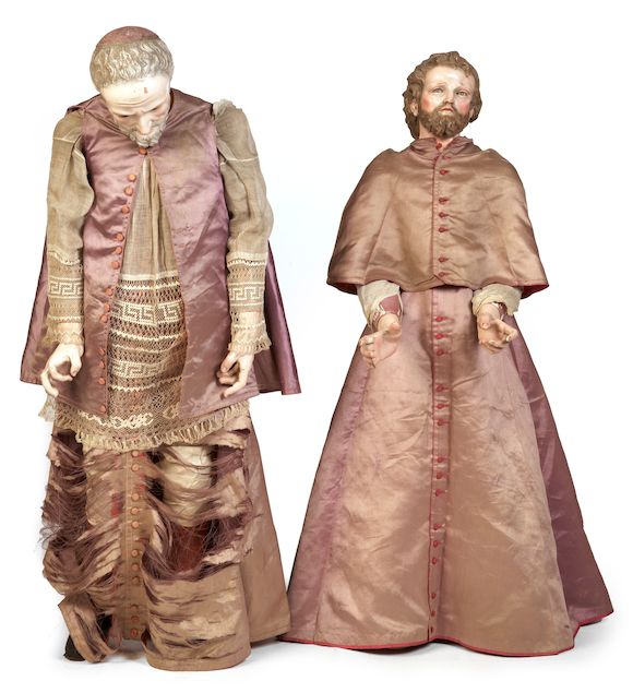 Bonhams : Two Italian polychrome carved wood and fabric figures of ...