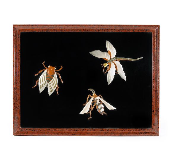 Bonhams : A large lacquer and metal plaque with insects By Yukimasa ...