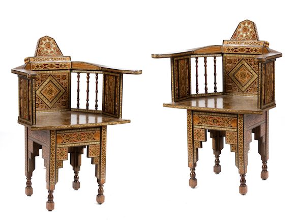 Bonhams : A pair of Levantine style mosaic armchairs