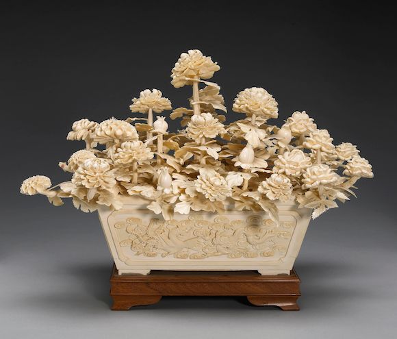 Bonhams : A carved and pieced ivory flower group 20th Century