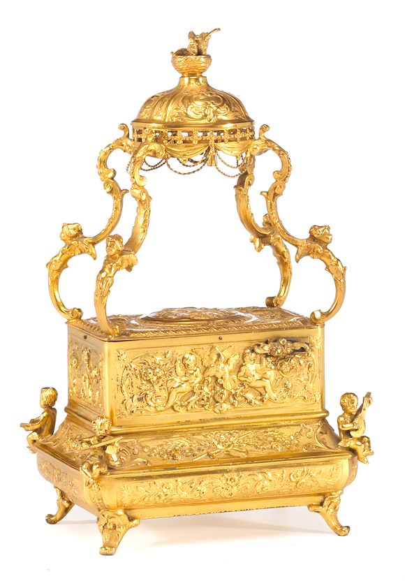 Bonhams : A Rococo style silver gilt musical automaton of a song bird ...