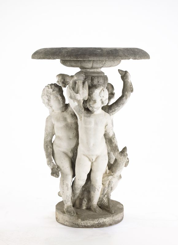 Bonhams : An English Baroque style composition stone figural fountain ...