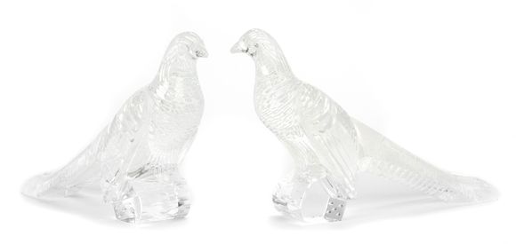 Bonhams : A pair of Steuben glass pheasants