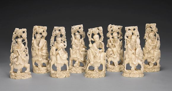 Bonhams : A group of ivory carvings of the Eight Daoist Immortals 20th ...
