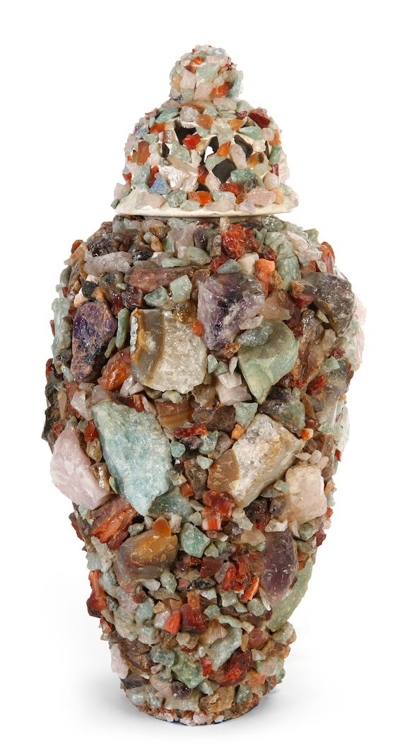 Bonhams : An illuminated specimen encrusted urn with cover