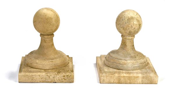 Bonhams : A set of five Baroque style travertine finials