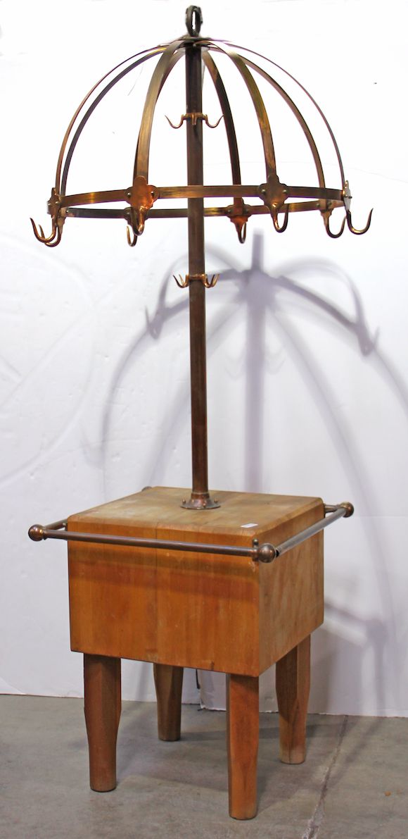 Bonhams : A large maple chopping block with brass gallery border