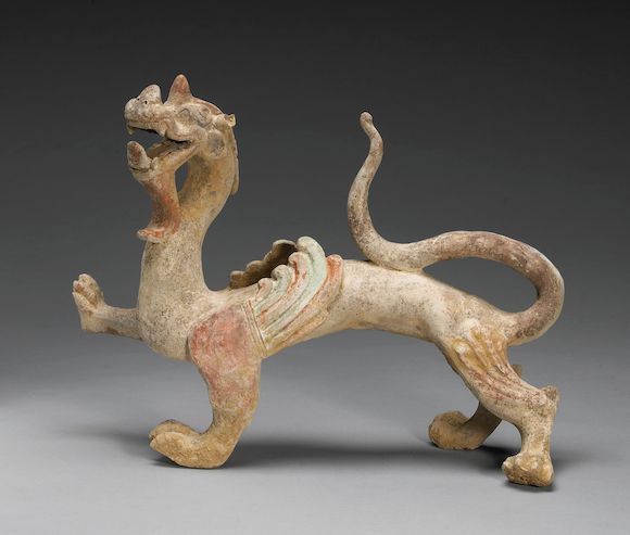 Bonhams : A painted pottery model of a chimera Sui Dynasty